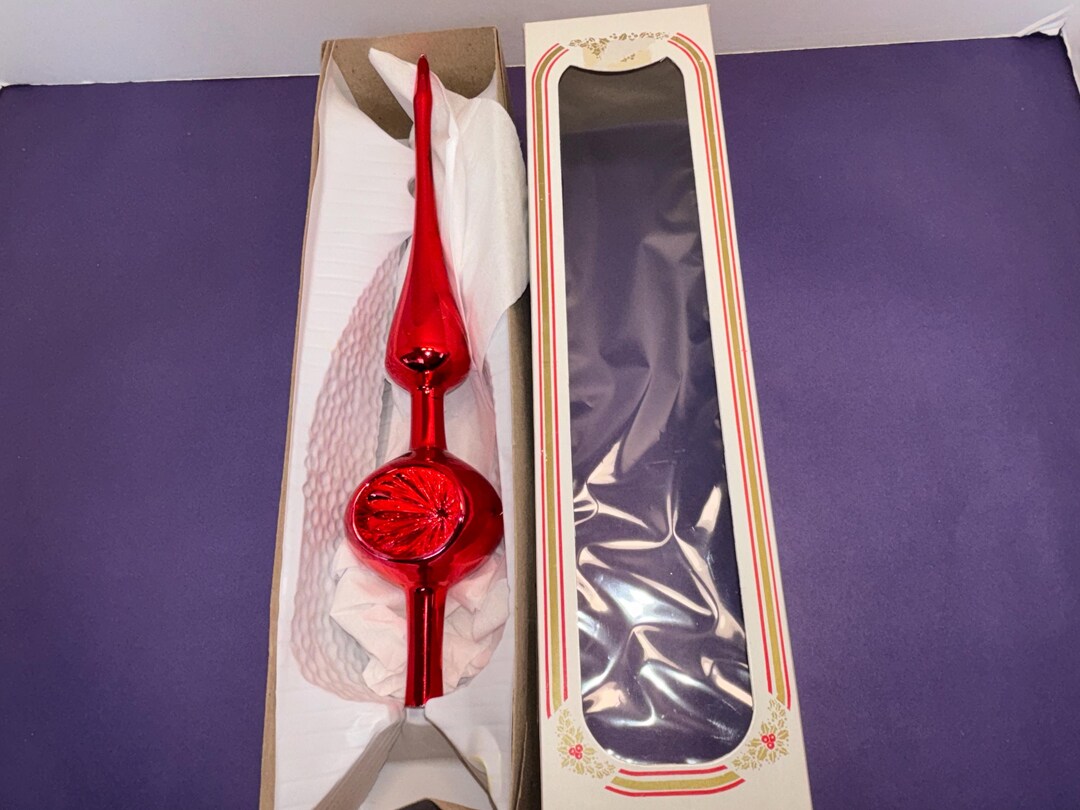 Vintage Glass Red Indent Tree Topper, Bradford Metallic Red Spire 11 ...