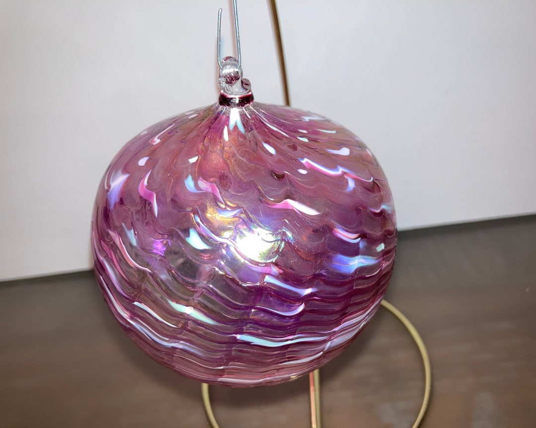 Studio Art Pink Swirl Glass Ornament, Handmade Art Glass Pink Wave ...