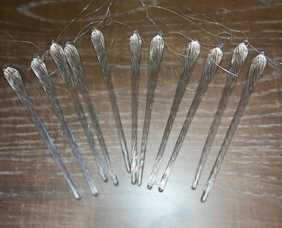 48 Glass 6" Spiral Icicle Ornaments, Handcrafted Clear Glass Icicles ...