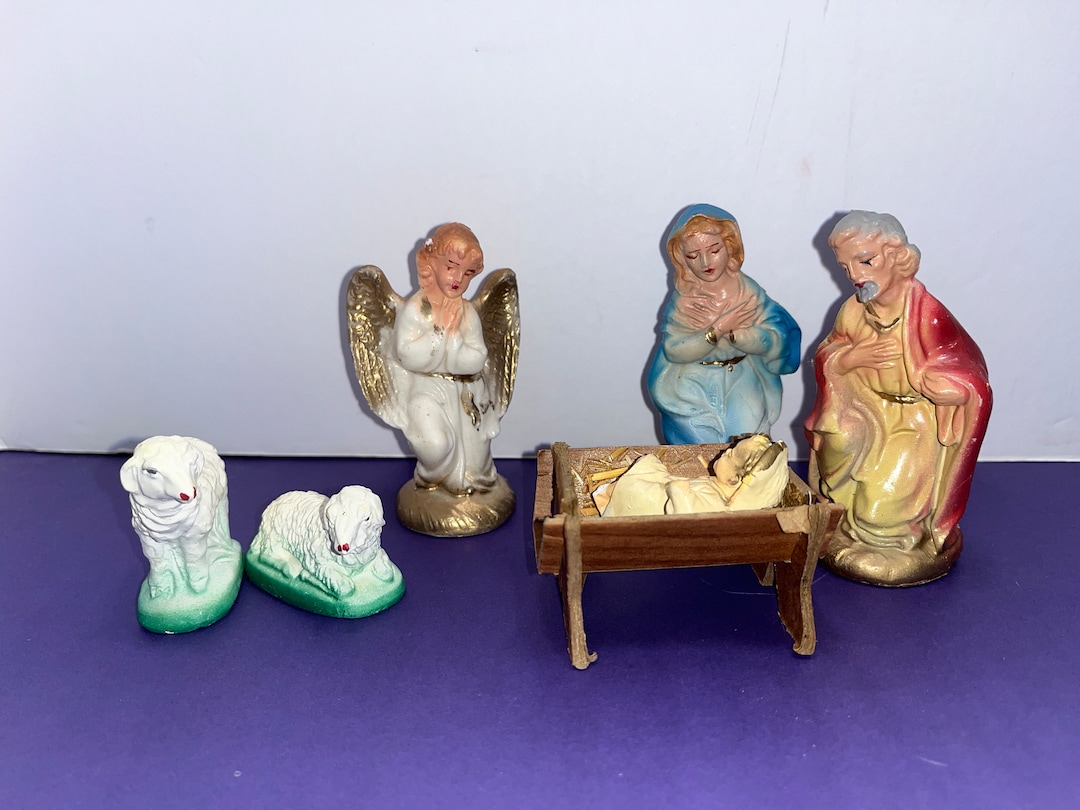 7 Pc Vintage Nativity Set, Vintage Early Plastic Nativity Set, Early ...