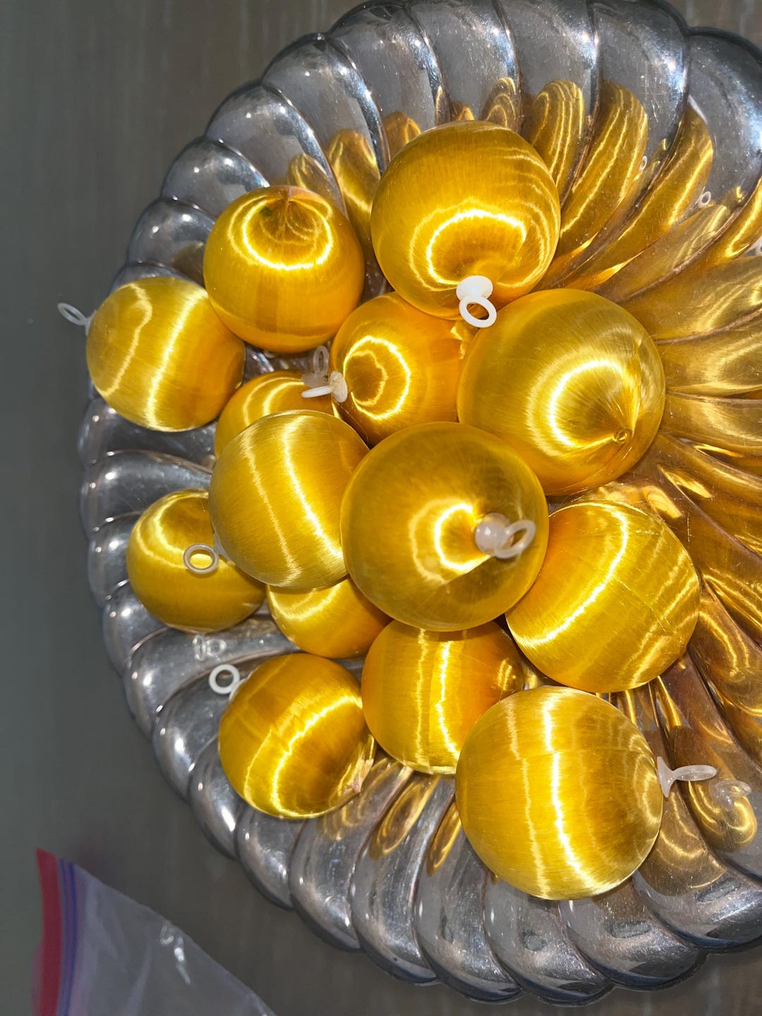 15 Vintage Gold Satin Sheen Ornaments, 1 7/8" Gold Silk String ...