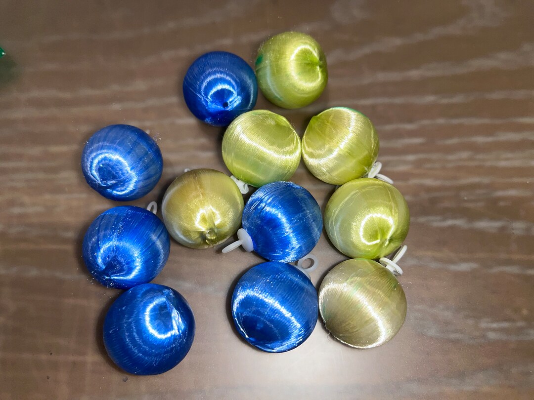 12 Vintage Satin Sheen Ornaments, Mini Blue Satin Ornaments, Mint Green ...