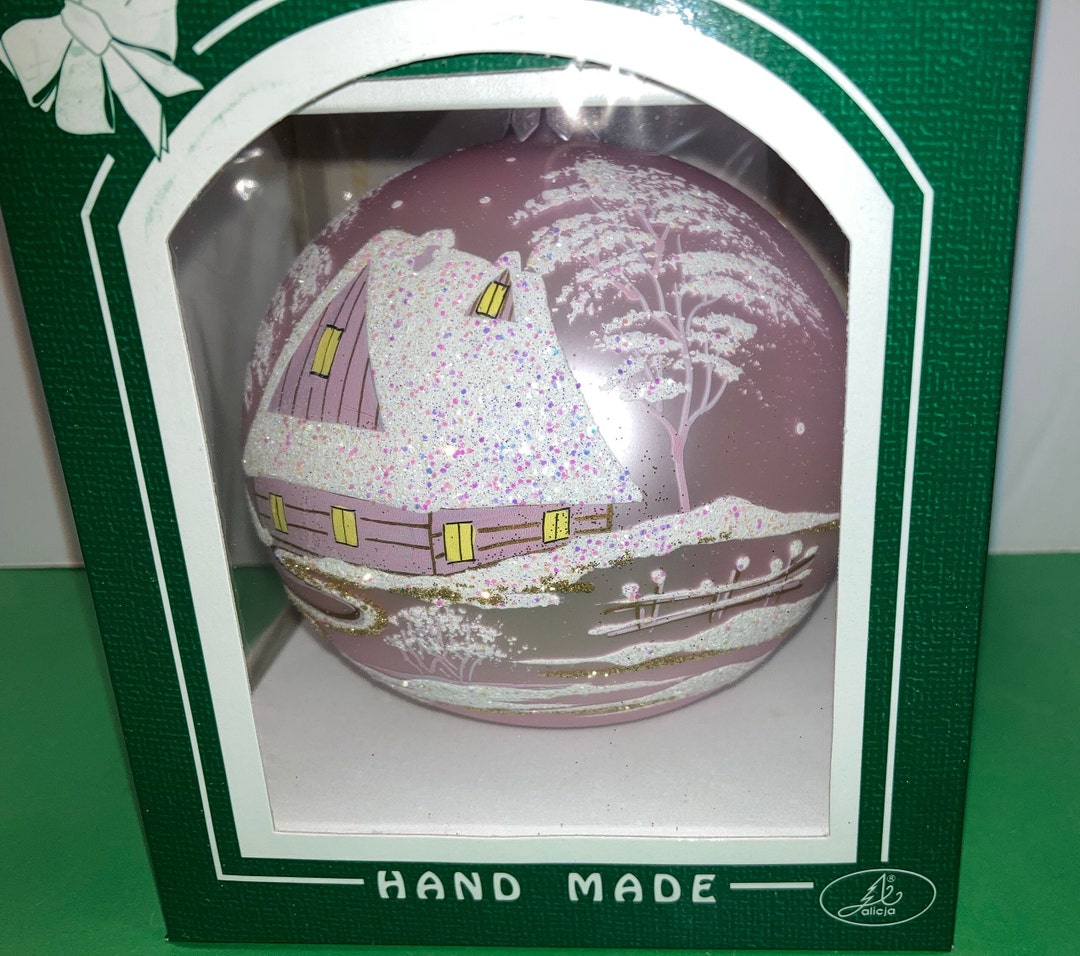 Poland Pink Snow Scene Ornament, Painted Winter Scene Ornament ...