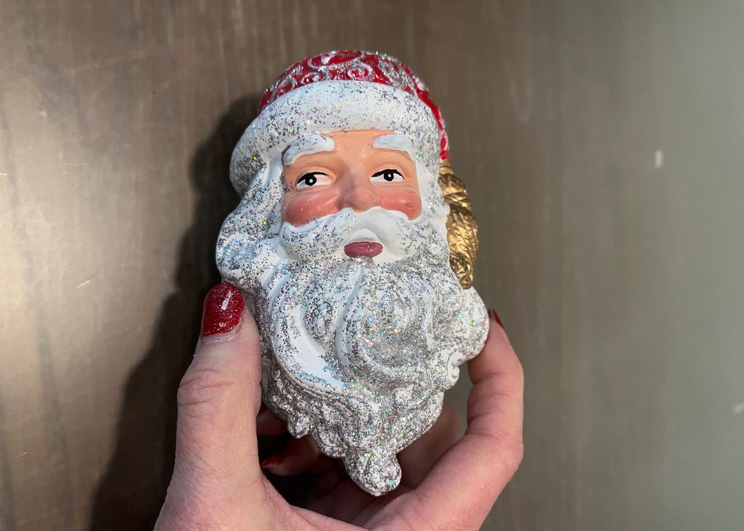 Vintage Blow Mold Santa Ornament, Painted Santa Face Ornament ...