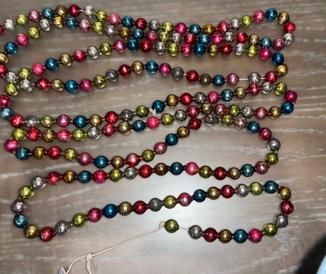 Vintage 101 Mercury Glass Bead Garland, Multi Colored 3/8 Mercury Glass ...