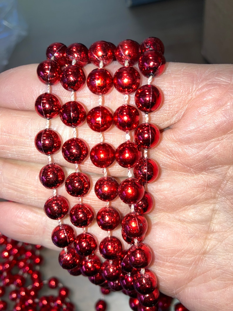 36' Vintage Red Bead Garland, Red Round Bead Garland, Christmas Tree ...