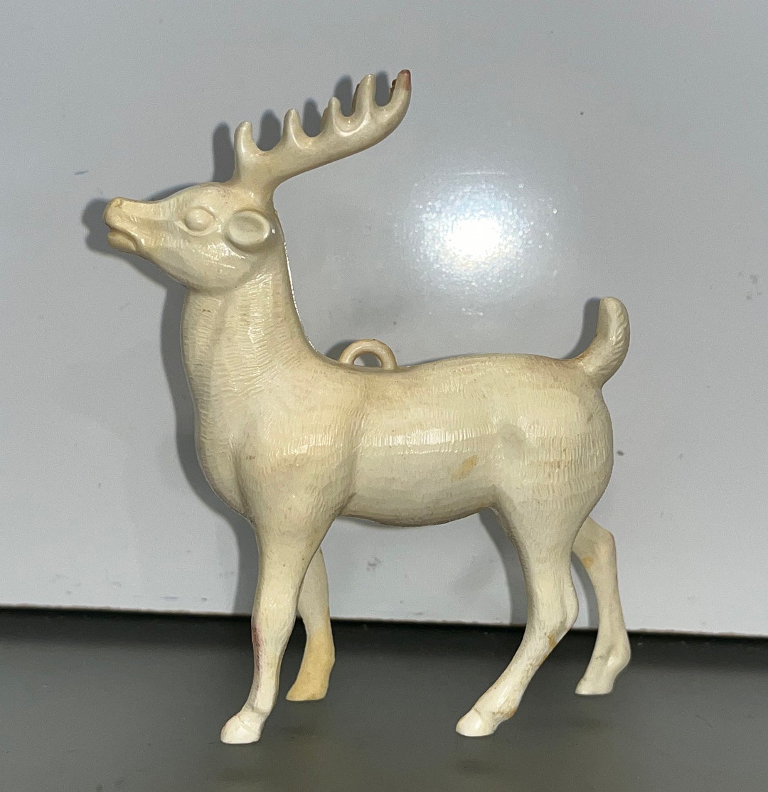 Vintage Creamy White Plastic Reindeer Ornament, Early Plastic 4 ...