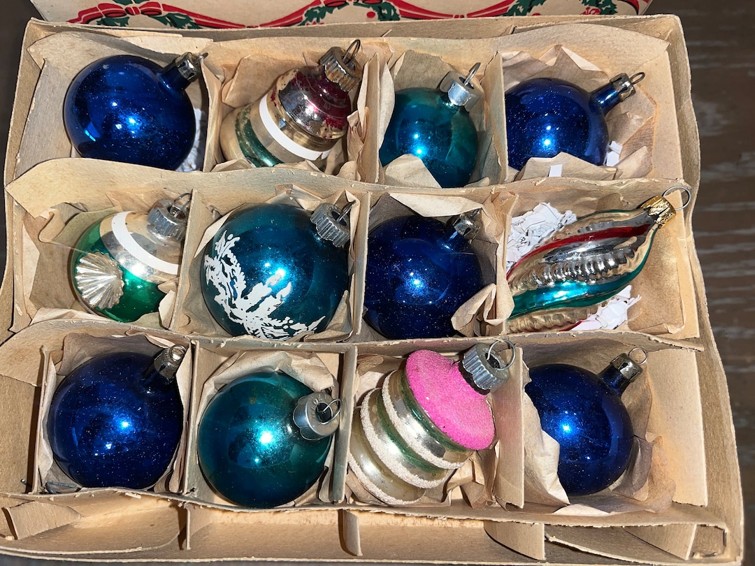 12 Vintage Glass Ornaments, Shiny Brite Intent, Shiny Brite Spring ...