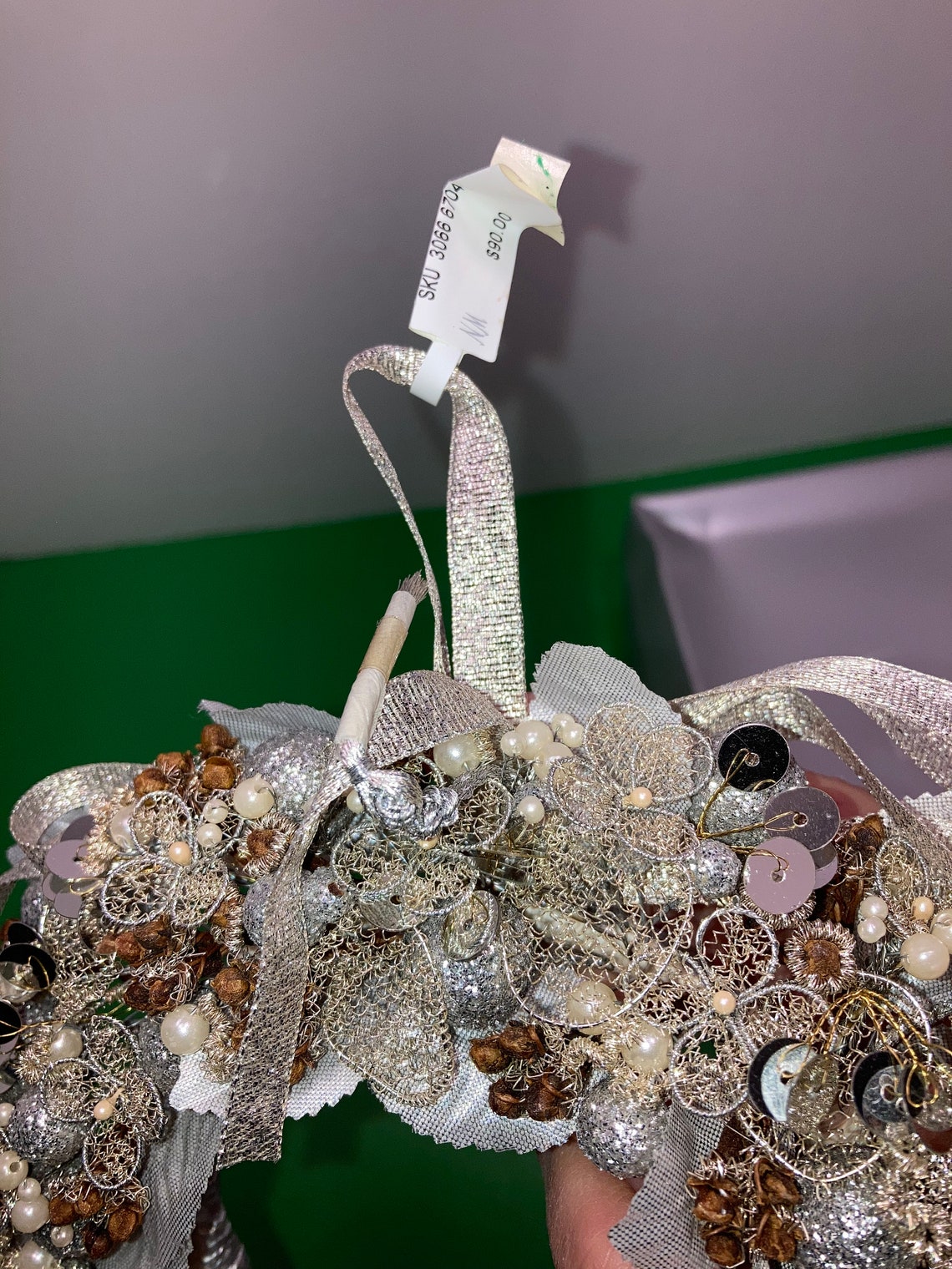 Neiman Marcus Tjeknavorian Wreath, Silver Wire and Beaded 7" Wreath ...