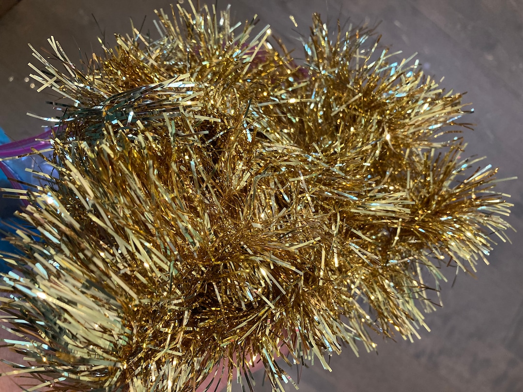 Vintage Gold Tinsel 32' Garland, Gold Tinsel Garland, Fine Metallic ...