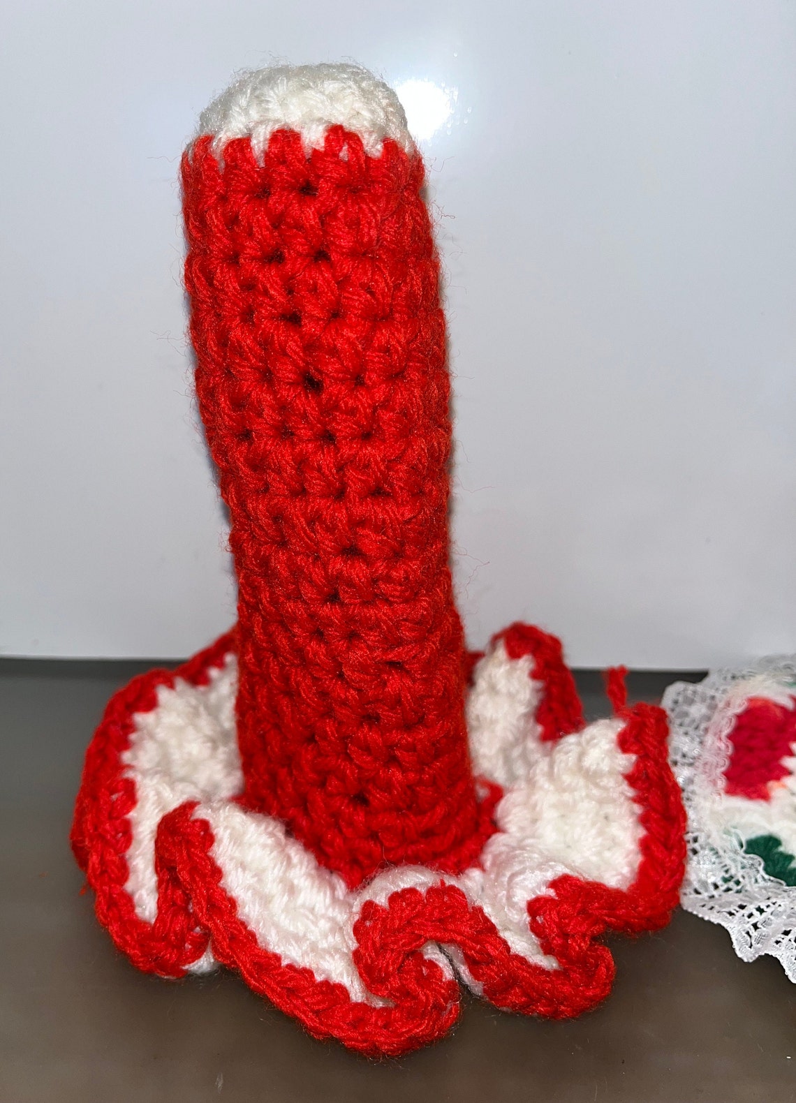 2 Vintage Handmade Crochet Christmas Candles, Crochet Christmas Candle ...