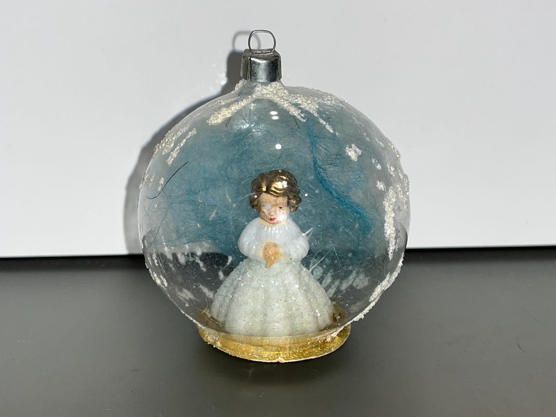 Vintage West German Angel Ornament, Blue Angel Hair Diorama, Glass ...