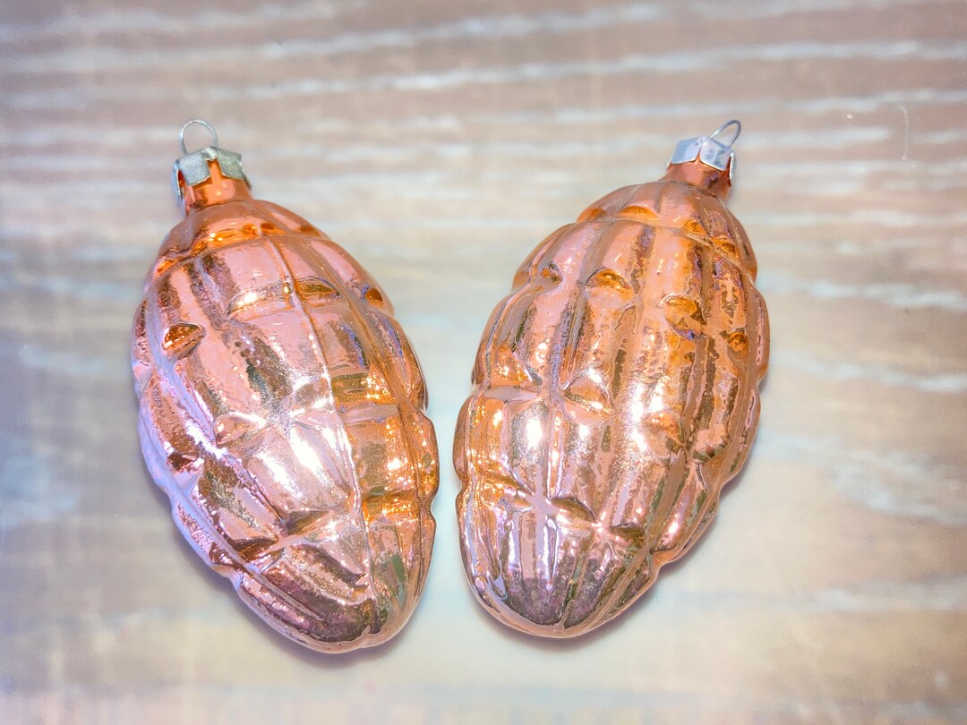 2 Vintage German Grenade Ornaments, 3 1/4 Dia, German Champagne Emboss ...