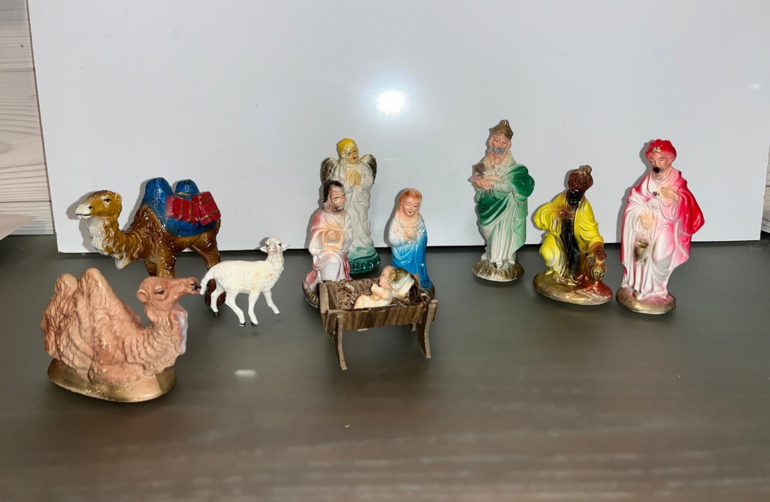 Vintage 10 Piece Nativity Set, Vintage Nativity Figures, 5" Nativity ...