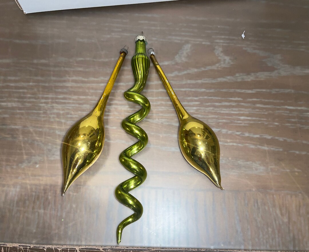 2 Vintage West German Icicle Ornaments, German 7" Gold Teardrop ...