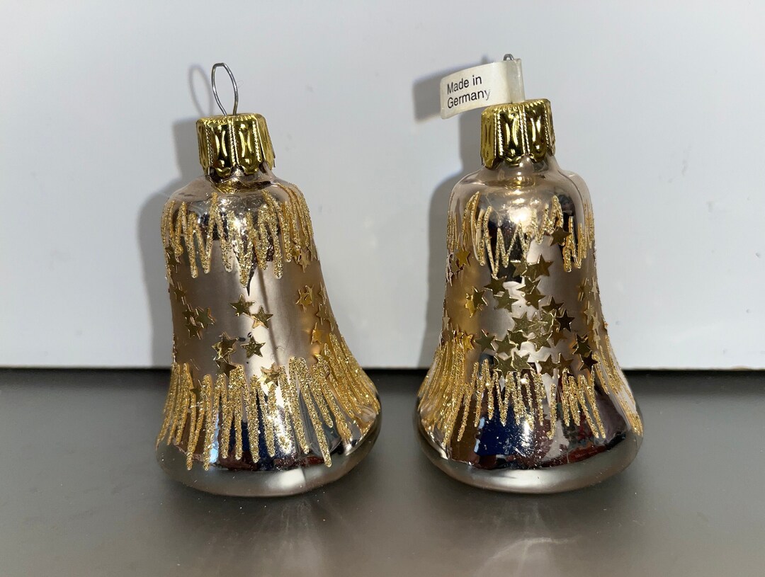 2 Made in Germany Bell Ornaments, Gold Glittered German Bell Ornaments ...