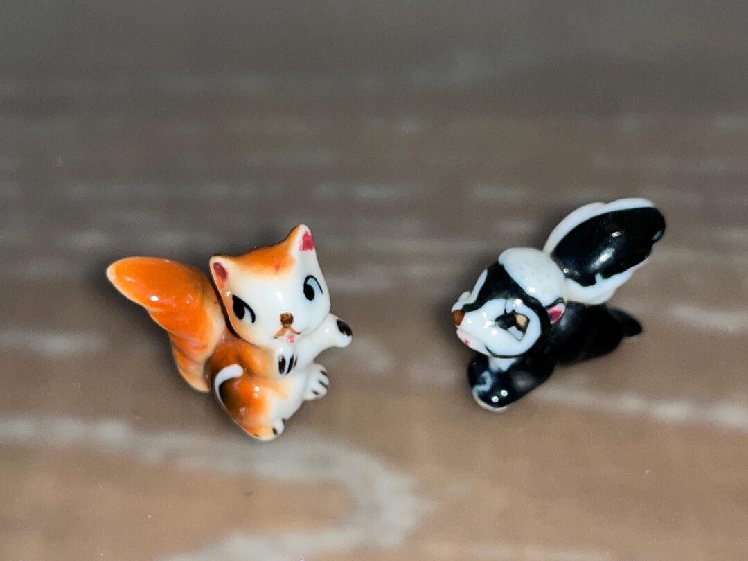 2 Vintage Mini Animals, Mini Porcelain Skunk, Mini Porcelain Squirrel ...