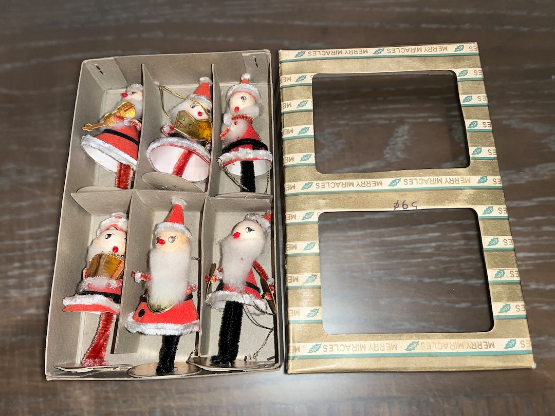 6 Vintage Shiny Brite Santa Ornaments, 1950 Merry Miracles Santa ...