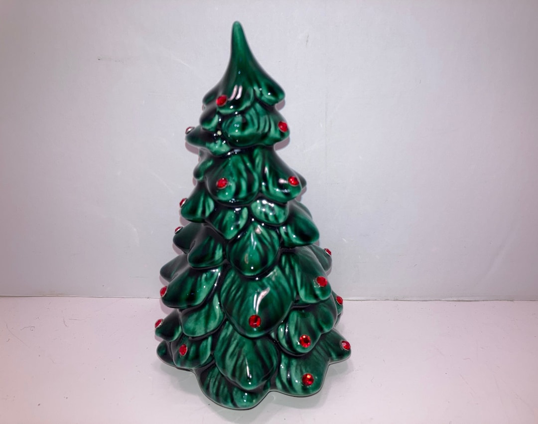 Vintage Ceramic Christmas Tree, Green Ceramic Tree Red Rhinestones ...