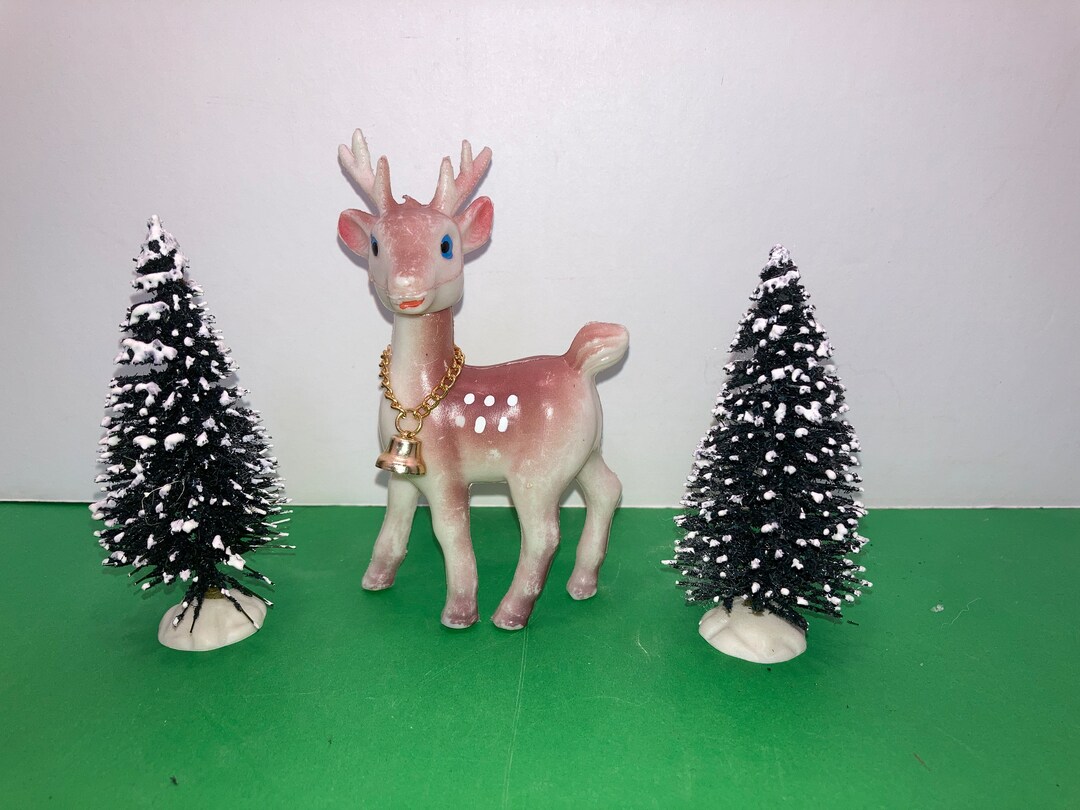 Vintage Soft Plastic Poseable Deer, Early Plastic Reindeer With Bell, 2 ...