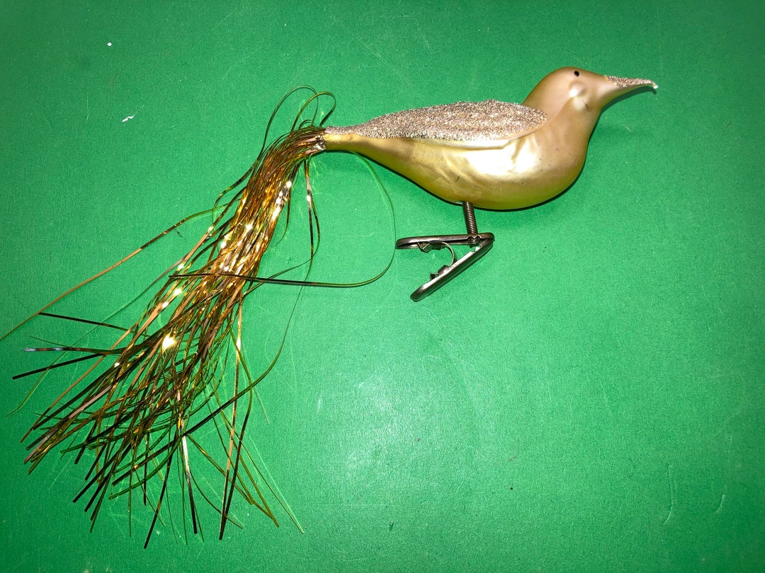 Vintage German Clip on Gold Bird Ornament, Blown Glass Gold Gold ...