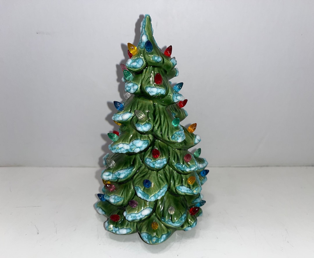Vintage Ceramic Christmas Tree, Green Ceramic Tree Multi Colored Bulbs ...