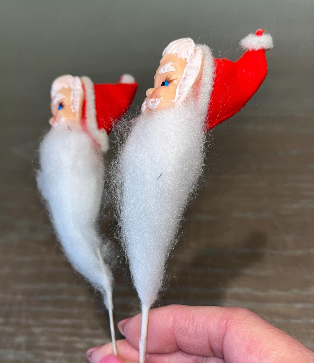 2 Vintage Plastic Head Santa Pick, Painted Plastic Santa Head Pick ...