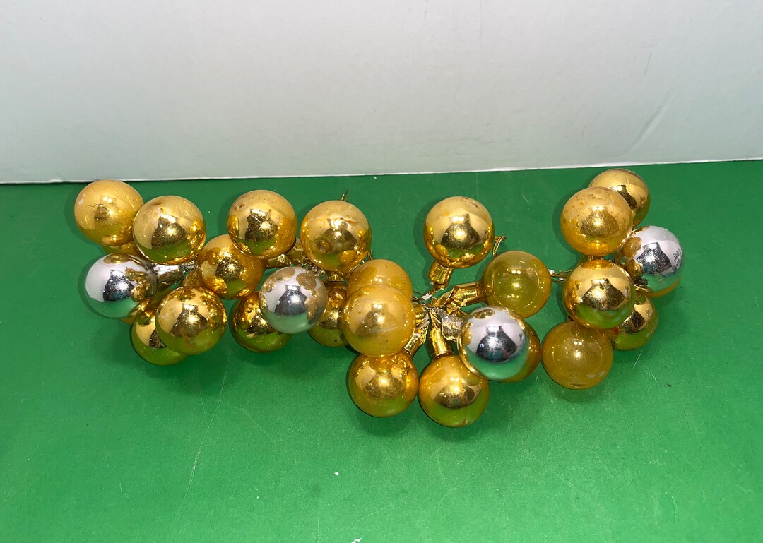 4 Ornament Cluster Balls, 1" Gold Ornament Clusters, Silver Glass 1 ...
