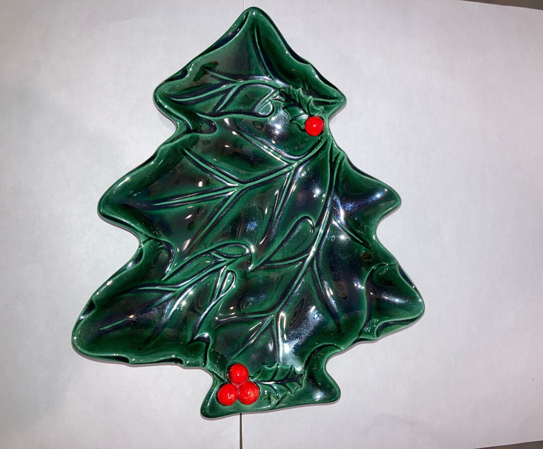Vintage Lefton Green Tree Plate, Mid Century Lefton Japan Holly Plate ...