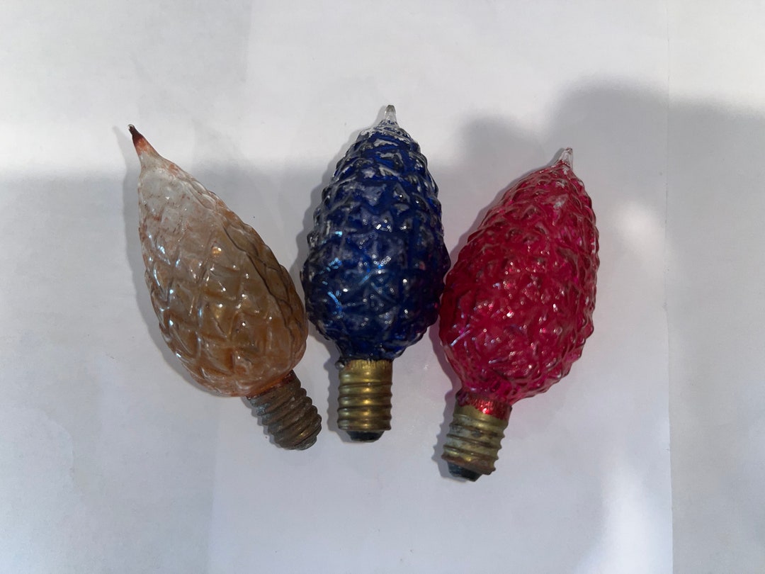 3 Vintage Pine Cone Light Bulb, Pink Daisy Button Pine Cone Bulb, Blue ...