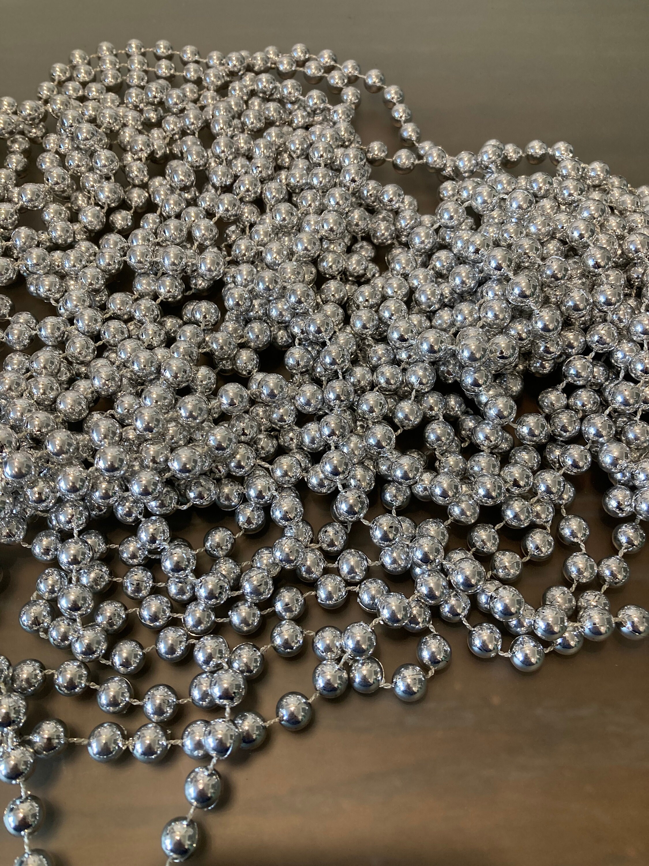 18' Vintage Silver Bead Garland, Silver Round Bead Garland, Christmas ...