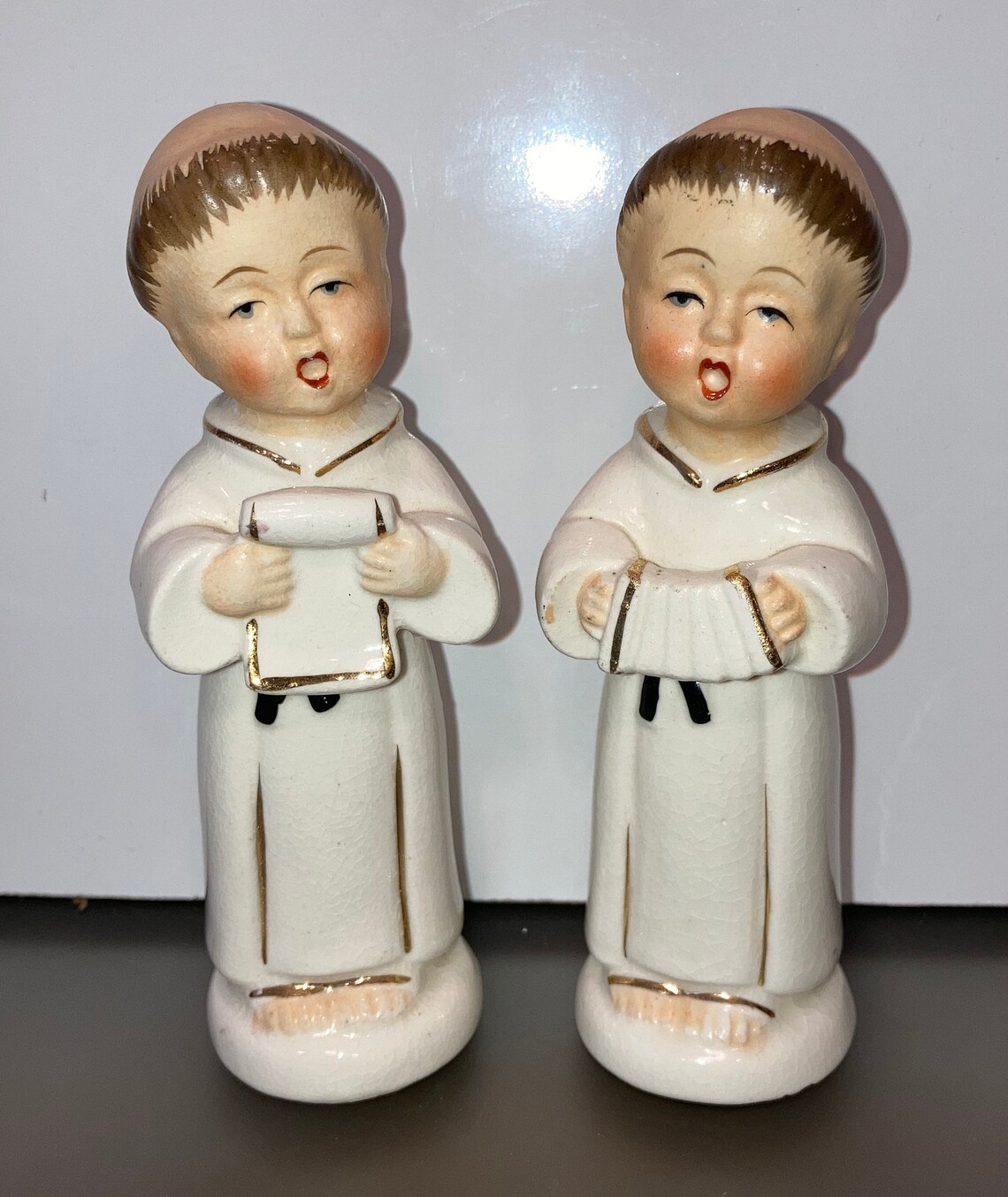 Pair of Vintage Singing Monks, Musical Monk Figures Japan, Porcelain ...