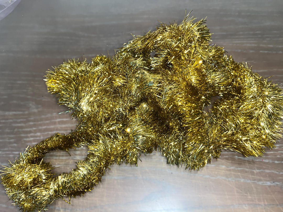 Vintage 12' Gold Tinsel Garland, Gold Tinsel Garland, Fine Metallic Thin Gold Tree Tinsel, 2 ...