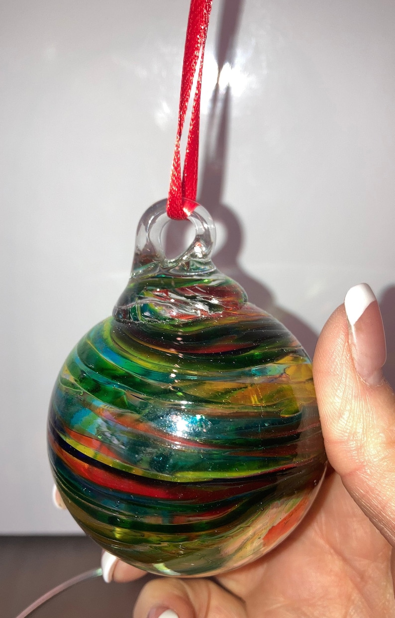 Studio Art Swirl Glass Ornament Handmade Art Glass Green Blue - Etsy