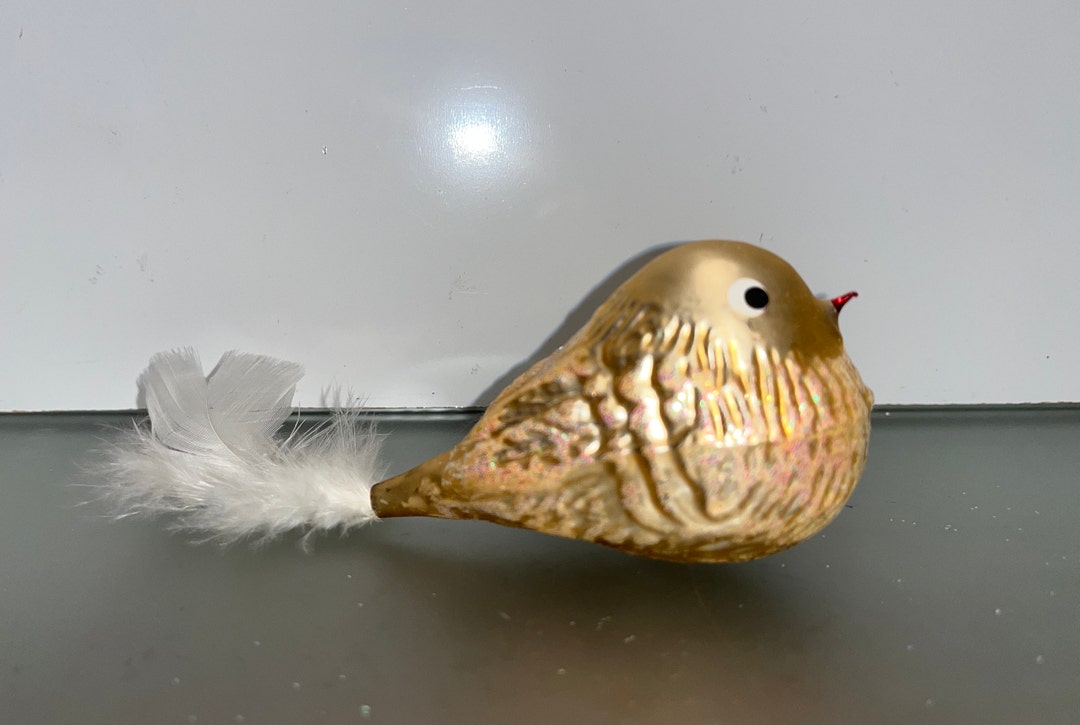 Vintage Gold Glass Bird, Gold Glittered Glass Bird, Sitting Glass Bird ...