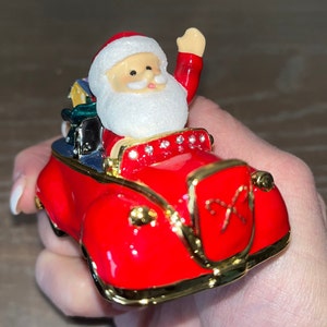 Vintage Metal Santa in Car, Metal Santa in Red Car, Parade Santa ...