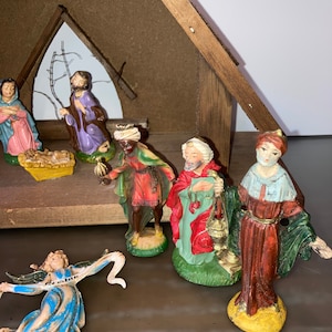 Vintage 12 Piece Italian Nativity Set, Vintage Italy Wooden Manger ...