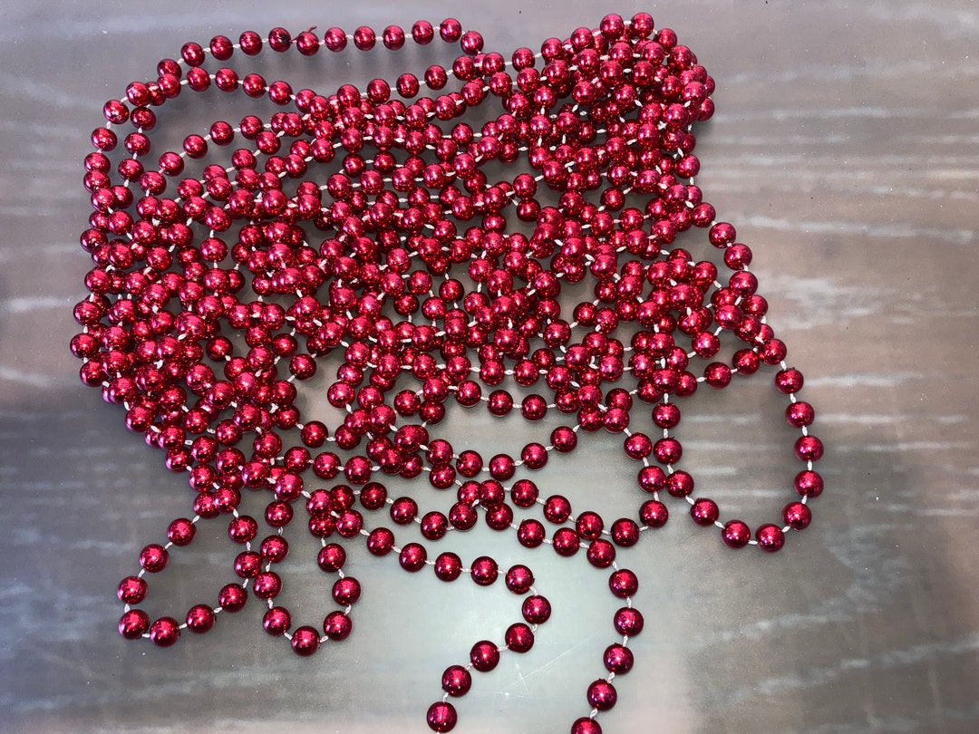 18' Red Bead Garland, Red Round Bead Garland, Metallic Bead Garland ...