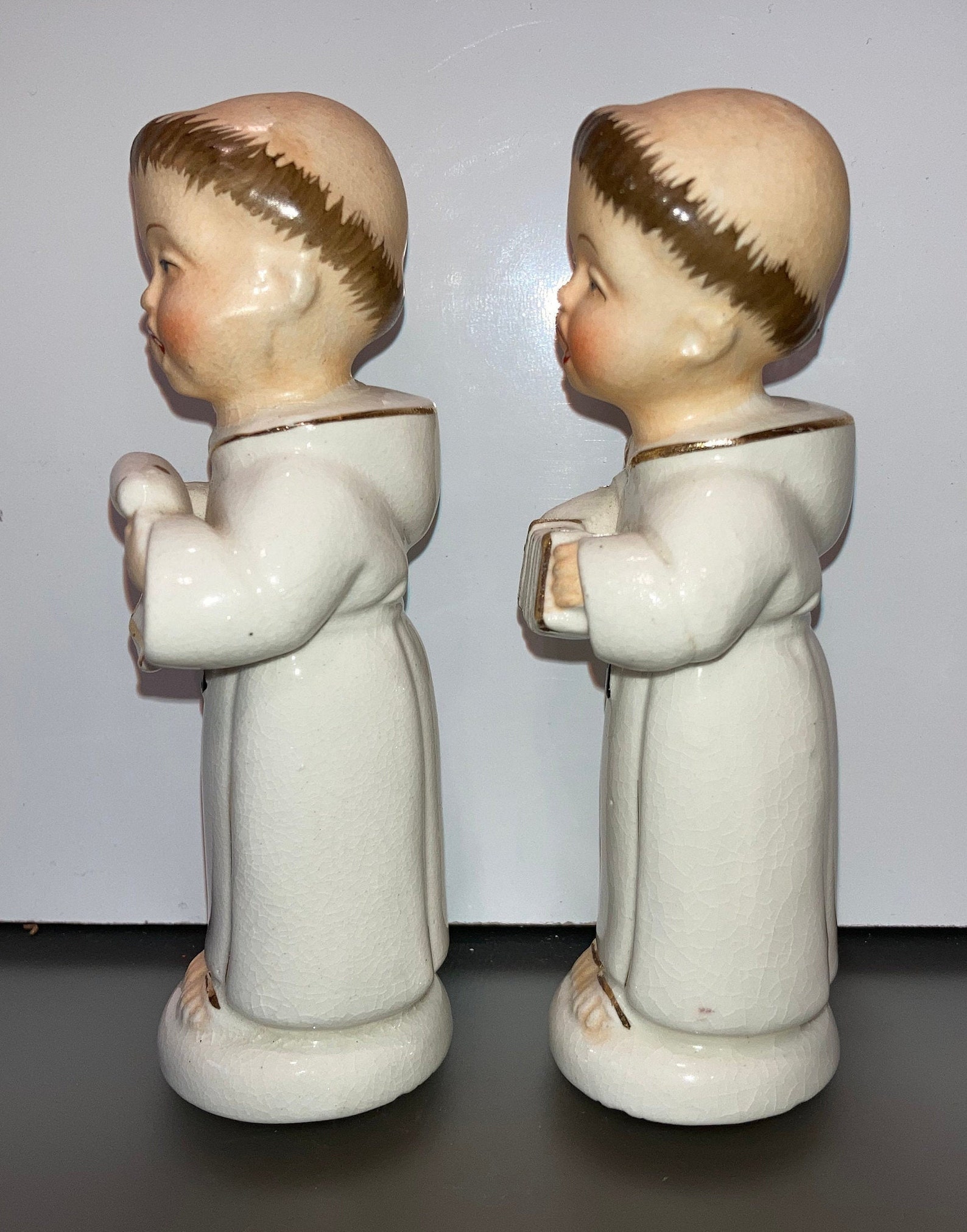 Pair of Vintage Singing Monks, Musical Monk Figures Japan, Porcelain ...