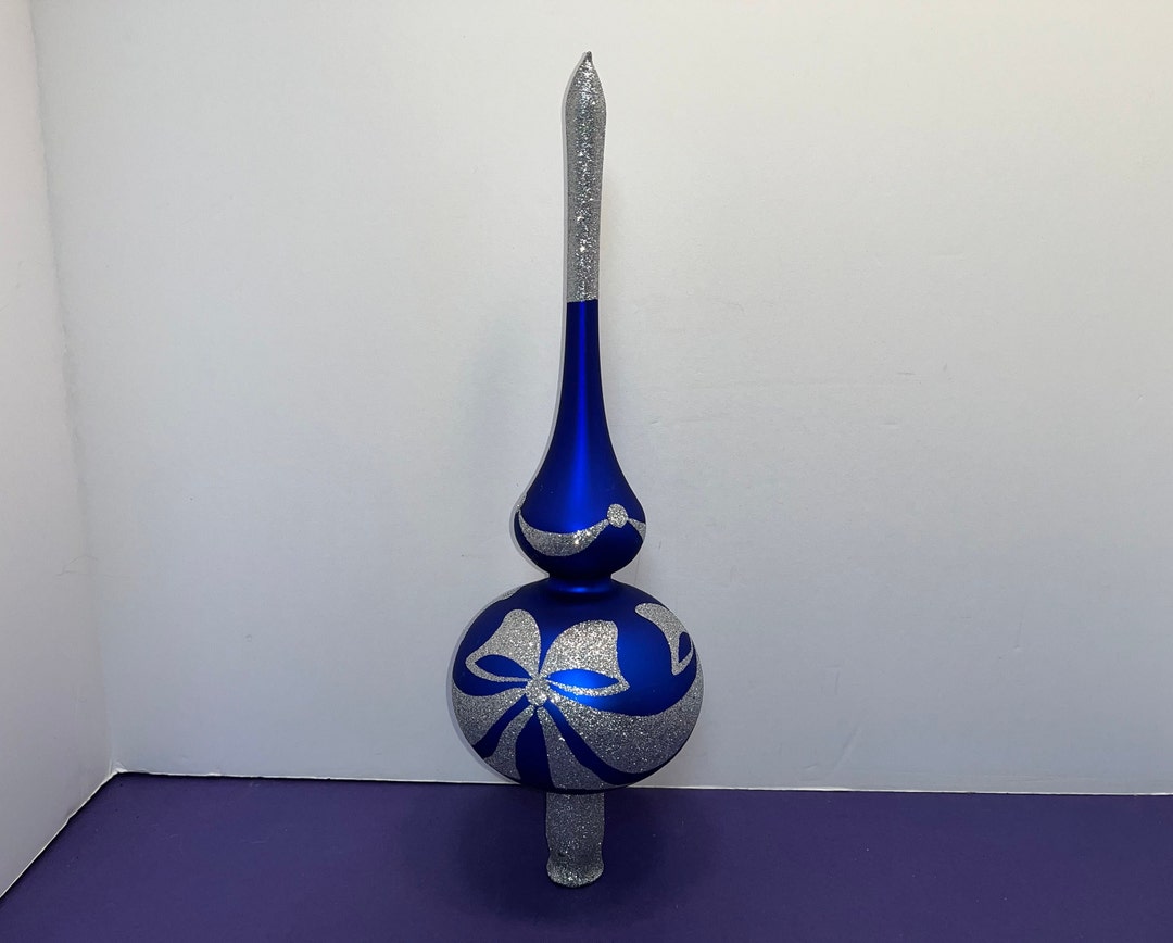 Poland Glass 15" Tree Topper, Satin Blue Spire 15" Tree Topper, Blue ...