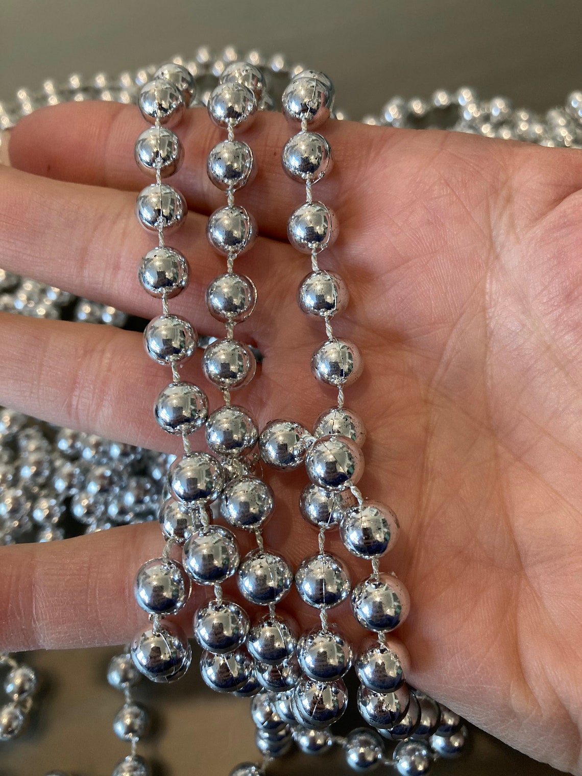 18' Vintage Silver Bead Garland, Silver Round Bead Garland, Christmas ...