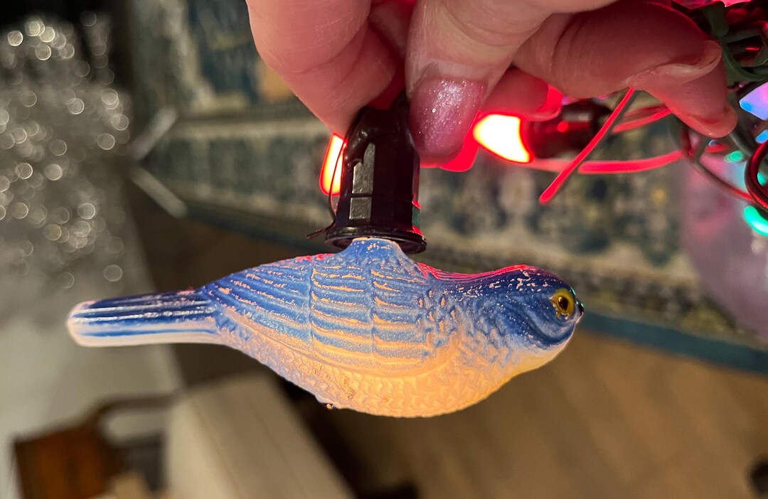 Vintage Blue Bird Light Bulb, Blue White Christmas Light Bulb, Bird ...