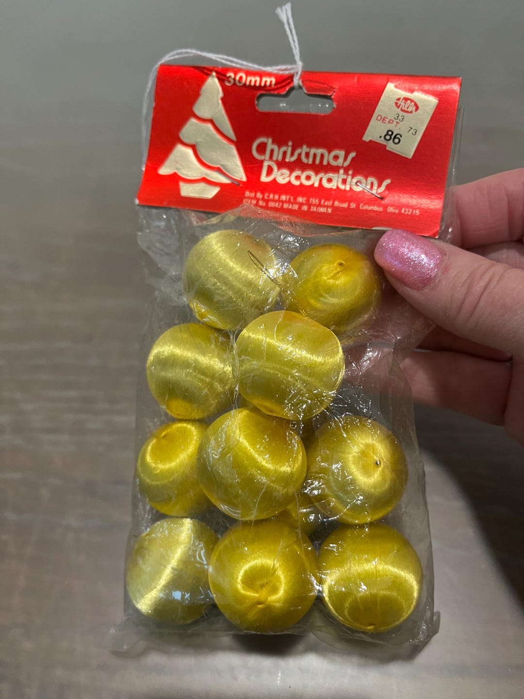 12 Vintage Satin Sheen Ornaments, Mini Gold Silk String Ornaments, Gold ...