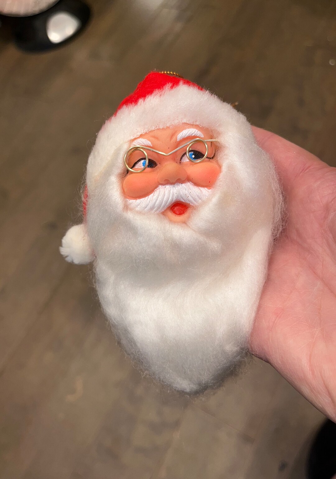 Vintage Plastic Head Santa Ornament, Felt Hooded Santa Ornament, Santa ...