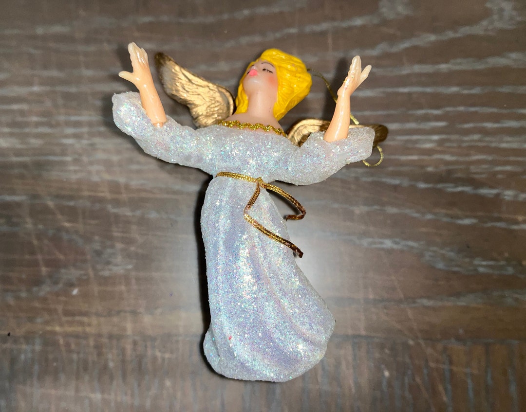 Vintage Angel Ornament, Plastic Glittered Angel Ornament, Vintage ...