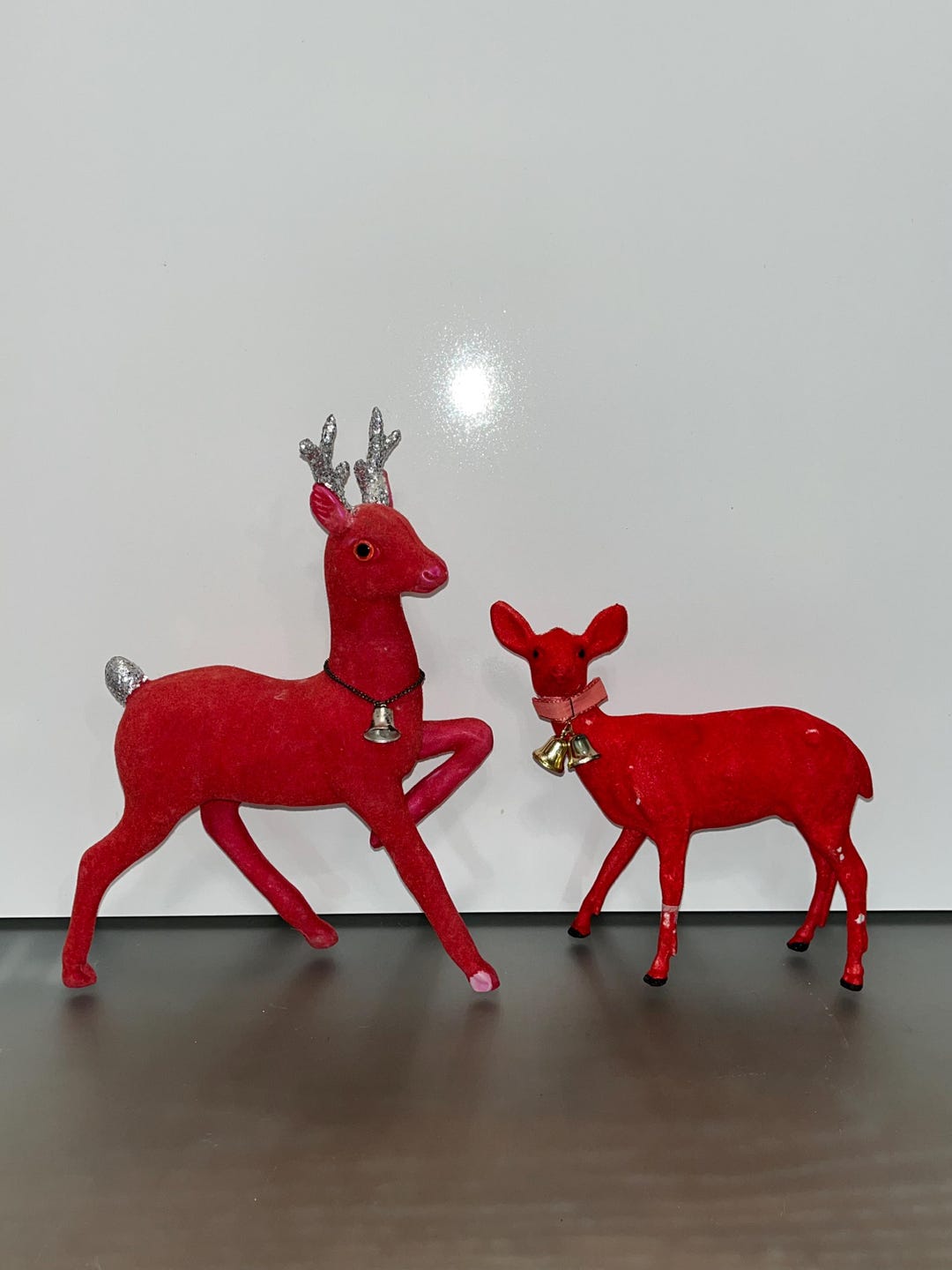 Mid Century Red Flocked Christmas Reindeer, Japan 10" Red Felt Reindeer ...