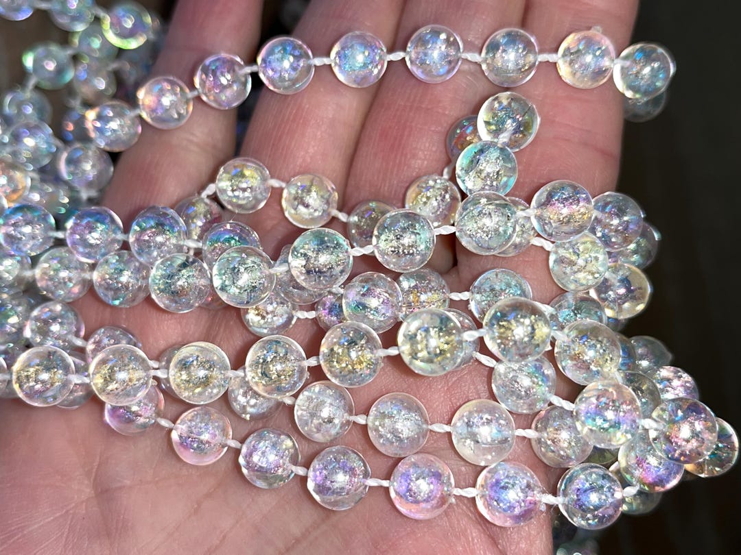 30' Vintage Clear Iridescent Bead Garland, Iridescent Clear Bead ...