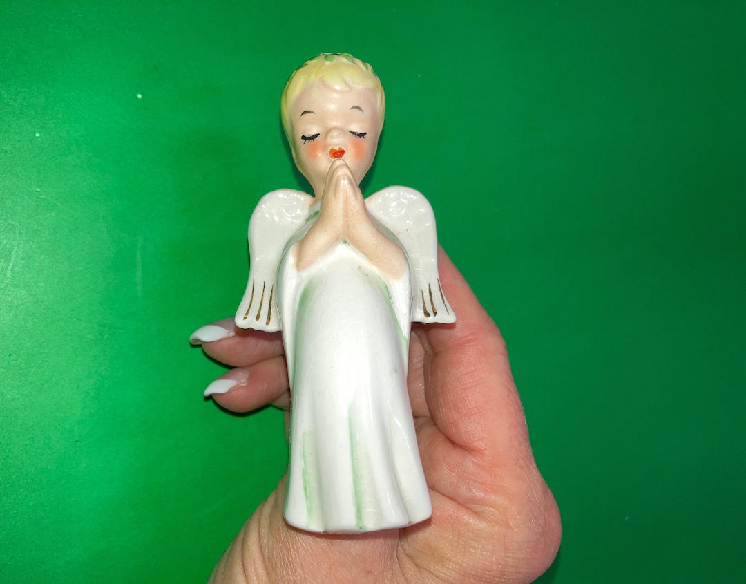 Vintage Lefton Praying Angel, White Praying Angel Figure, Vintage ...