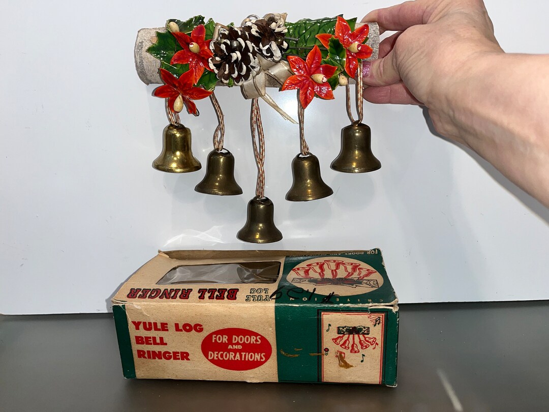 Vintage Hanging Bell Ringers, Yule Log Bell Ringer, Vintage Christmas ...