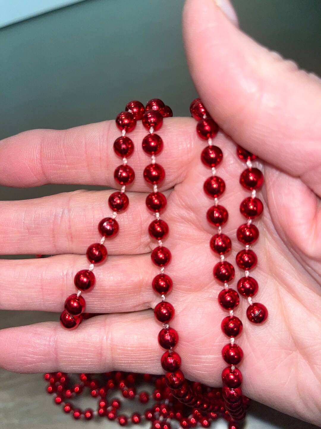 9' Red Bead Garland, 1/4 Red Round Bead Garland, Metallic Bead Garland ...